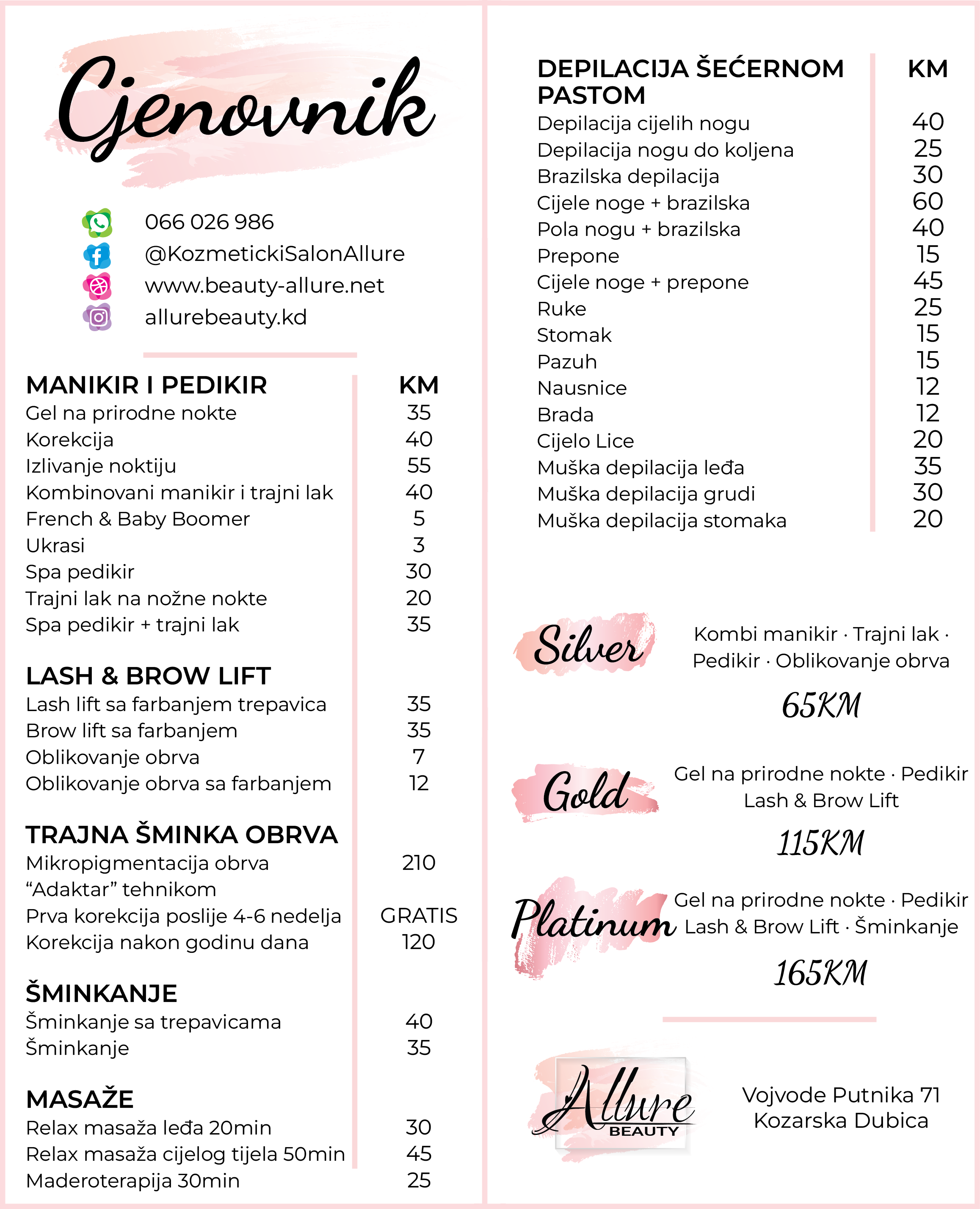Cjenovnik - Allure Beauty